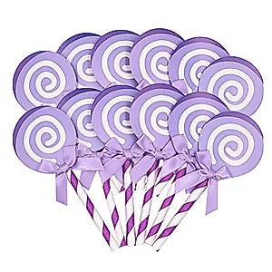 Amosfun Lollipop Cupcake Picks Paper Birthday Cake Toppers Lovely Lollipop Bow Cake Decorations Dessert Table Decorative Supplies Creative Lollipop Cake Insert Purple for Party Cake Decortion
