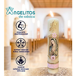 Angelitos de Mexico Guadalupana Virgen de Guadalupe Artisan Pink Candle Cirio Vela de la Guadalupana Fe Catolica