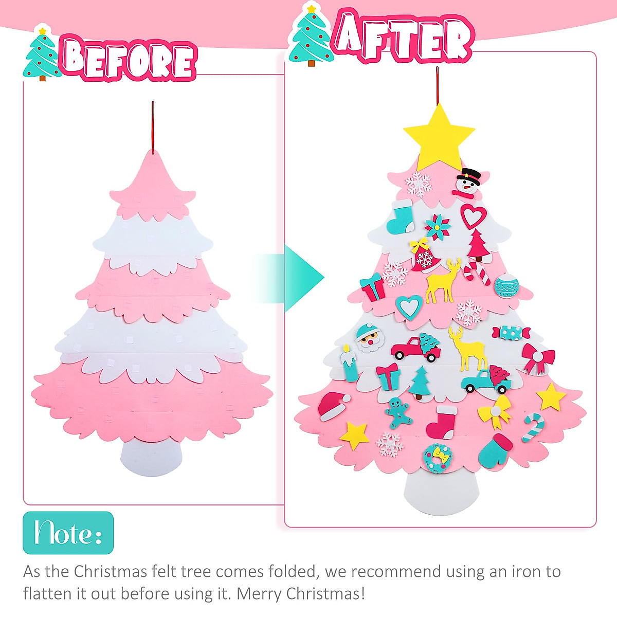 OurWarm Kids Felt Christmas Tree for Kids Wall, 35PCS DIY Felt Christmas Tree Set for Toddlers, Felt Tree for Kids to Decorate Christmas Wall Decorations Wall Hanging Christmas Tree