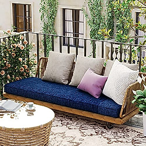 Sundale Outdoor Waterproof Olefin Bench Cushion, Outdoor/Indoor Durable Thicken Pad with Adjustable Straps, Patio Garden Sofa Settee Couch Loveseat Cushion (Dark Blue, 42" W x 18" D x 4" T)