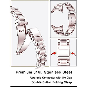 San Jeirie Stainless Steel Bands Compatible for Google Pixel Watch Band,Solid Metal Replacement Wristband Strap for Men Women(Rose Gold)