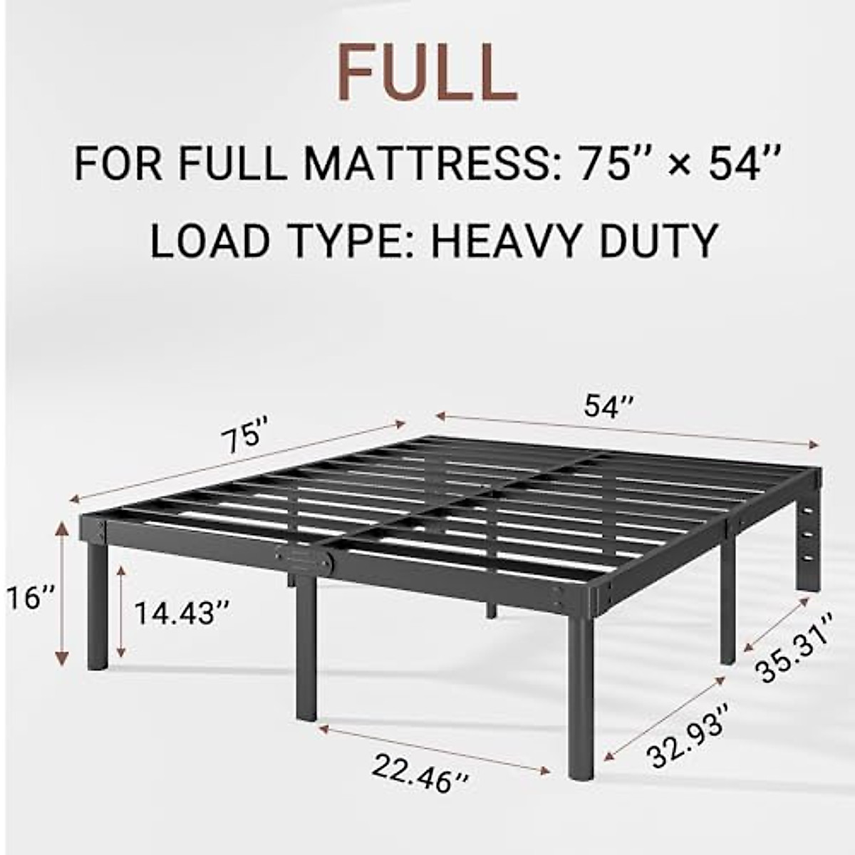 SunnyDaze 16 Inch High Heavy Duty Full Size Bed Frame Metal, Platform Bed Frame Full Size No Box Spring Needed, Easy Assembly, Noise Free, Black