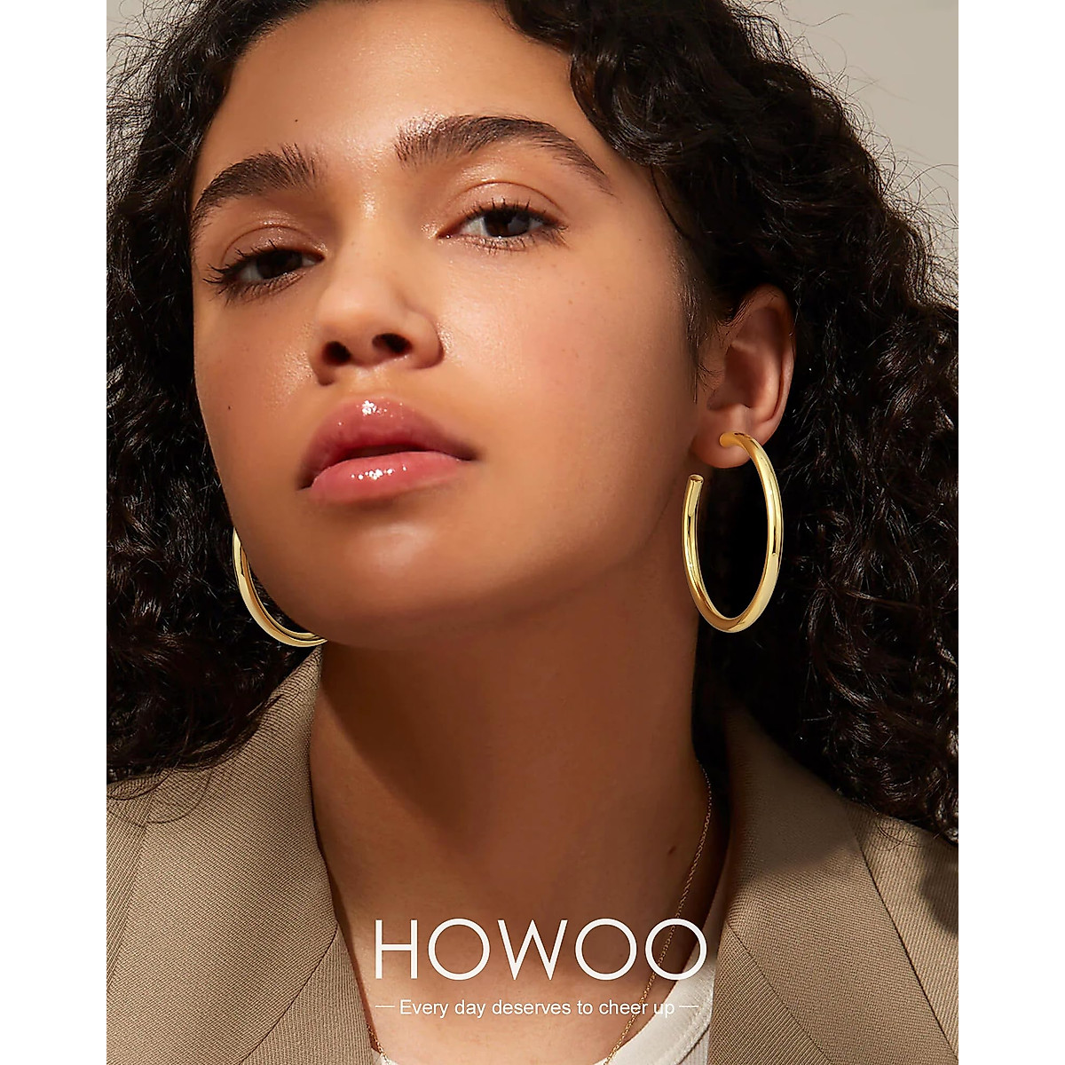 Howoo Big Chunky Gold Hoops Medium Chunky Thick Gold Hoop Earrings for Women