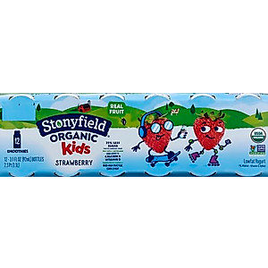 Stonyfield Organic Lowfat Yogurt Smoothies, Strawberry, 3.1 oz., 12 Ct - #1 Organic Kids Yogurt, Real Fruit & Wholesome Ingredients, 12 count (pack of 1)