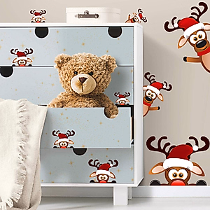 TOARTi Christmas Reindeer Wall Decal,Lovely Christmas Wall Sticker for Kids Room Decoration,Adorable Window Cling Decal,Christmas Home Decals (9 pcs)