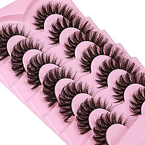 JIMIRE Mink Lashes Fluffy Cat Eye Lashes Wispy 6D Volume False Eyelashes that Look Like Extensions Thick Soft Curly Fake Lashes 7 Pairs Pack
