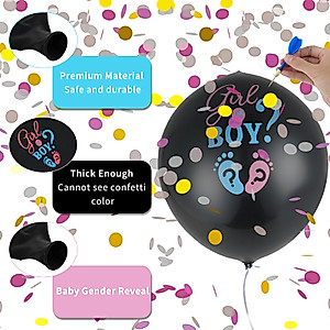 TIESOME 2 Pack Gender Reveal Balloons, 36 Inch Big Black Balloons Boy or Girl Balloon with Pink and Blue Heart-Shaped Confetti for Baby Shower Gender Reveal Party Decorations