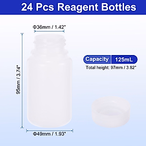 PATIKIL 24 Pcs 125ml Reagent Bottles, HDPE Wide Mouth Round Bottles with Screw Cap for Lab Water Reagent Liquids Solid Sample Storage Seal, Translucent White