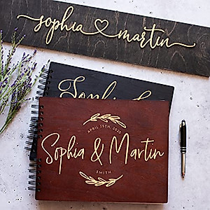Wedding Guest Book Personalized with 9 Designs & 5 Rustic Colors - 2 Optional Sizes - Customized Guestbook Registry Sign-in with Name - Date, Hard Cover Laser Engraved Guest Book