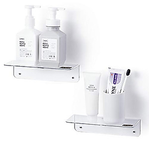 OAPRIRE 9 Inch Floating Wall Shelves Set of 4 - Solve Counter Space Issues - Acrylic Small Wall Shelf for Bathroom, Bedroom, Living Room, Office with Cable Clips (4, Clear)