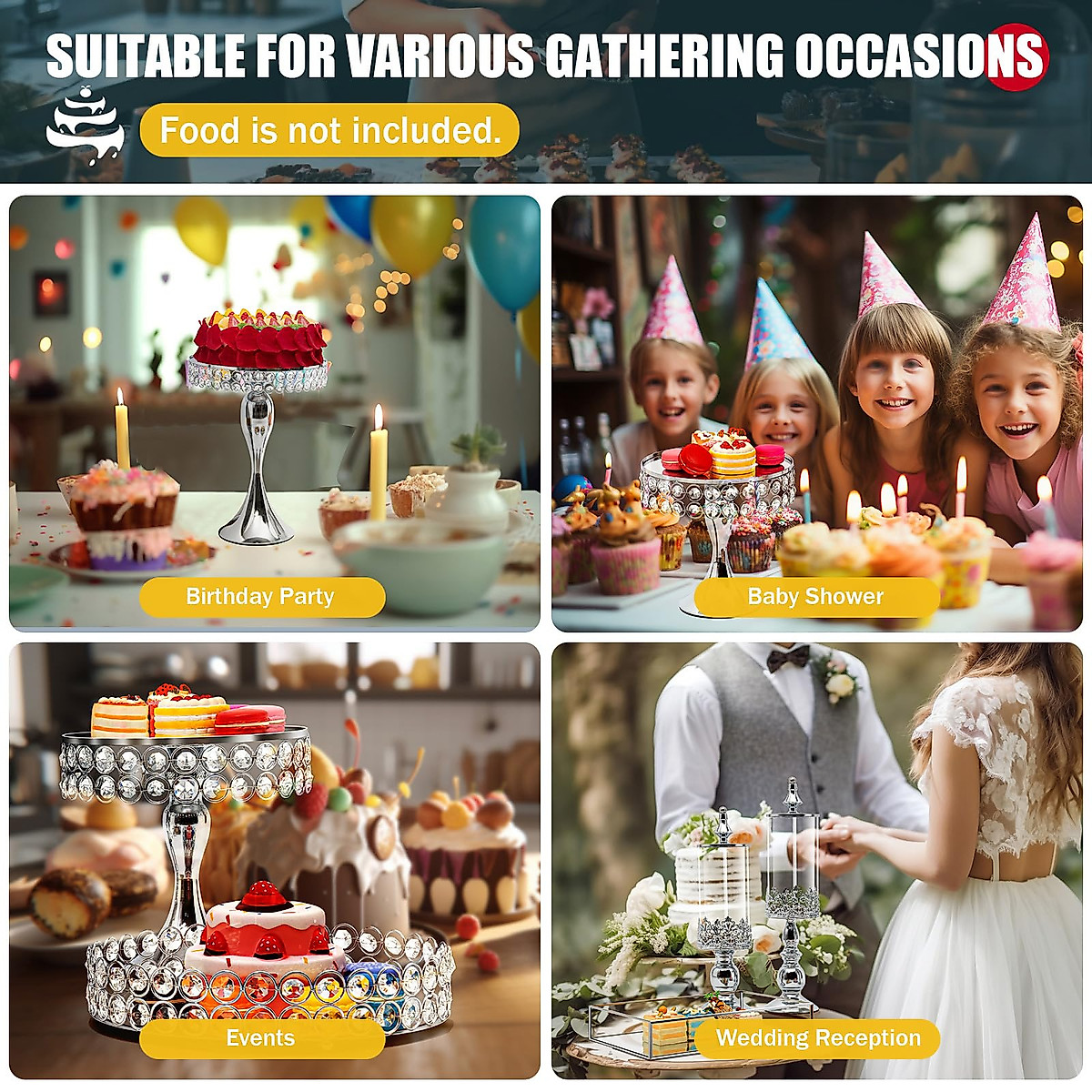 11pcs Silver Cake Stands Set, Wedding Cake Stand Set, Crystal Cake Stand Set, for Weddings, Birthday Parties, Baby Showers, Anniversaries