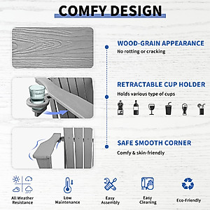 FUNBERRY Adirondack Chair,Plastic Adirondack Chairs,Wood Texture Fire Pit Chairs,Folding Adirondack Chairs,Composite Adirondack Chairs,Resin Adirondack Chairs with Cup Holder (Grey)