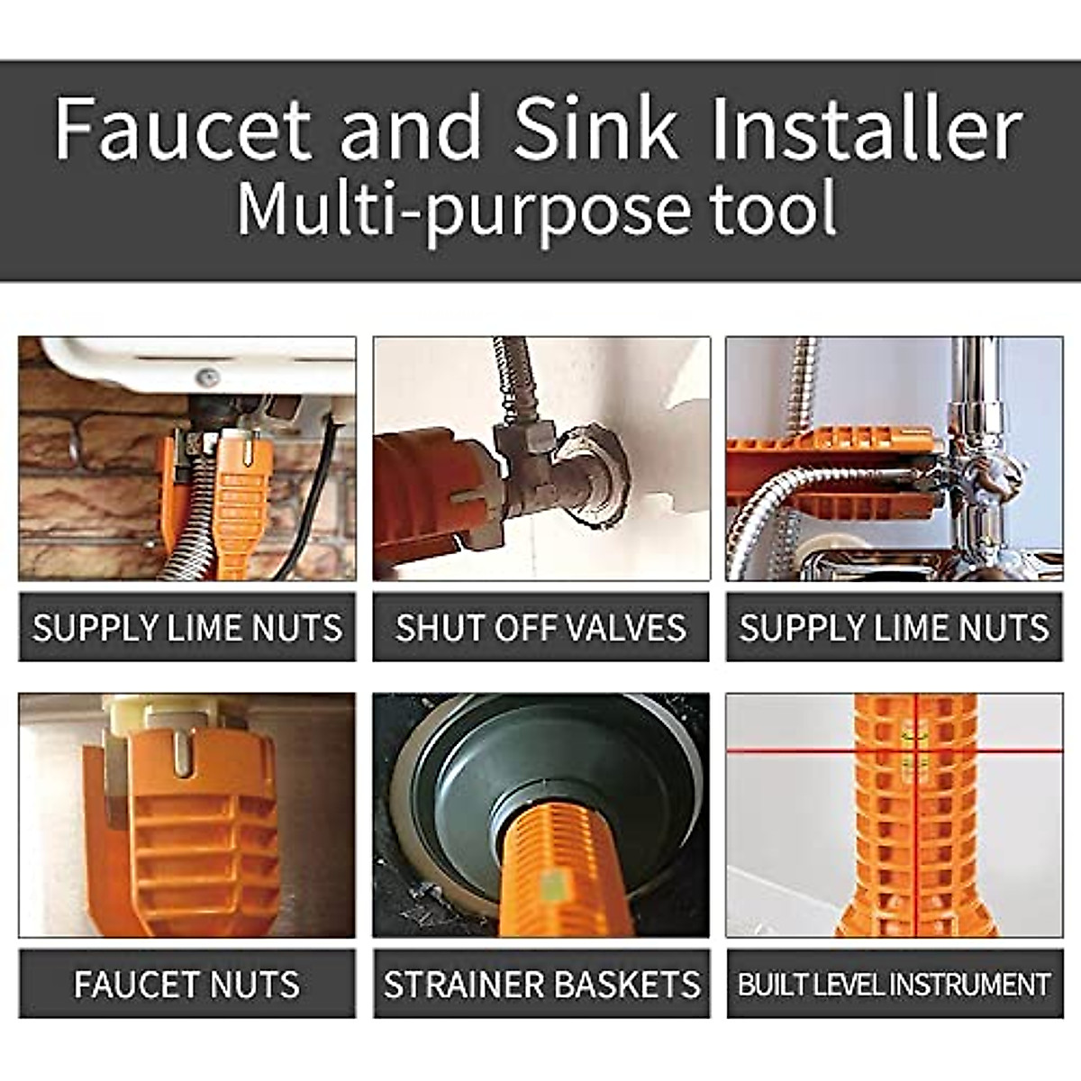 SMOOTHCLUE Faucet and Sink Wrench,Multi-purpose Faucet Wrench Tool,Basin Wrench Plumbing Tools with Gradienter For Plumbers And Homeowners