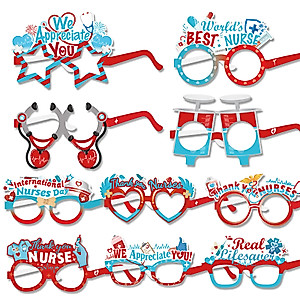 HOWAF 30pcs Thank You Nurses Paper Frames Photo Booth Props Glasses, Nurse Appreciation Party Favors Eyeglasses, RN Graduation Glasses for Nurse Themed Party Favors Gift