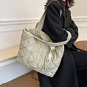 LuckSeed Utility Tote Bag Nylon Cotton Casual Handbags Fashion Shoulder Bags for Women with Zipper, Beige