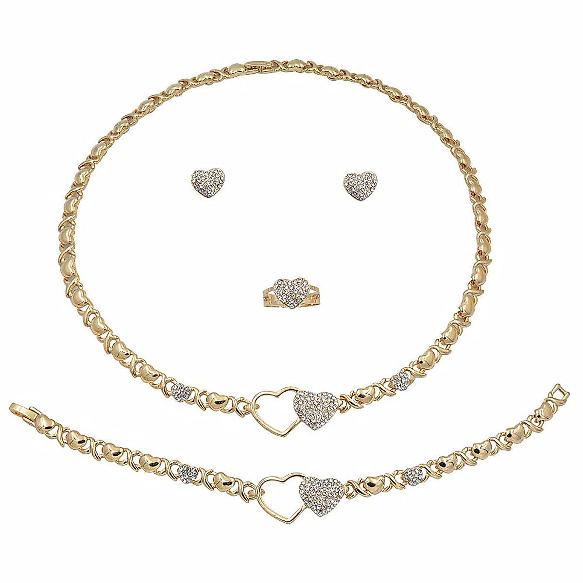 Giffor Jewelry Suit 14K Filled Gold Necklaces,Women Earrings With Bracelets Rings Necklaces Gifts