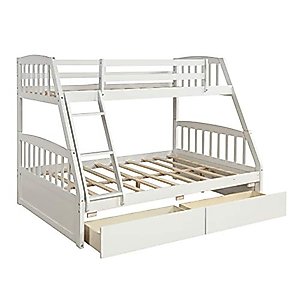 U/D Twin Over Full Bunk Bed, Solid Wood Bunk Bed Frame with Two Storage Drawers, Idea for Kids/Teens, No Box Spring Needed (White GYIDQX
