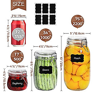 ComSaf Airtight Glass Canister Set of 6 with Lids 17oz Food Storage Jar Round - Storage Container with Clear Preserving Seal Wire Clip Fastening for Kitchen Canning Cereal,Pasta,Sugar,Beans,Spice