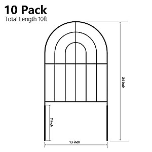 Decorative Garden Fence 10 Pack, 13in (L) x 24in (H) No Dig Rustproof Metal Wire Fencing Border Animal Barrier, Flower Edging for Landscape Patio Yard Outdoor Decor, with Two 8ft Decorative Leaves