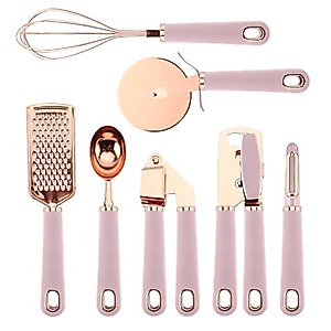 COOK With COLOR 7 Pc Kitchen Gadget Set Copper Coated Stainless Steel Utensils with Soft Touch Pink Handles