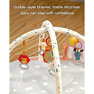 Baby Gym Play Mat,Musical Activity Center Kick Piano Gym Tummy Time Toys for Newborn Babies，Infant Toys Large Thickened and Non Slip Mat Washable (Red)