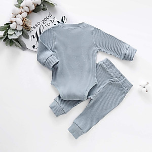 Ledy Champswiin Winter Newborn Baby Boy Girl Clothes Set Ribbed Outfits Unisex Infant Solid Long Sleeve Tops Pants 2PCS