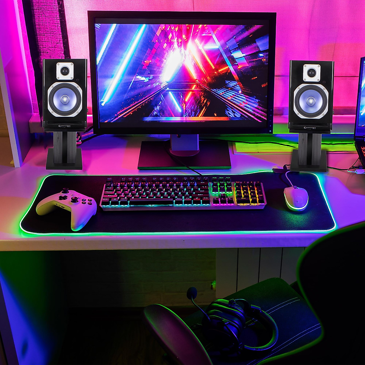 (2) Technical Pro 8” Studio Monitor Bookshelf Computer Multimedia Speaker Stands