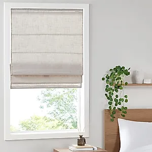 Madison Park Kyler Cordless Roman Shades - Single Panel, Lightweight Linen Blend Fabric, Natural Design, Easy Installation, Light Filtering Window Blind, Bedroom, Living Room Decor 31"W x 64"L Natural