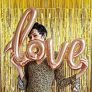 PCA 4 Pack Gold Fringe Tinsel Curtain Party Backdrop, Royal Theme Party Decor Streamers, Door Decorations, Glitter Streamer Backdrop for Halloween, Birthday