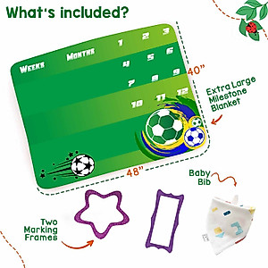 KIKIDOR Soccer Theme Baby Monthly Milestone Blanket Football Field Sports Newborn Boy Baby Shower Photo Background Props Nursery Decor Personalized Growth Chart Flag Blanket 48x40inch BTYYKI010