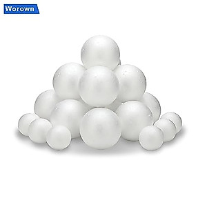 Worown 24 Pack 5 Sizes (1 to 2.4 Inches) White Foam Balls, Solid Polystyrene Balls for Arts & Crafts, Ornaments School Projects Wedding Decorations