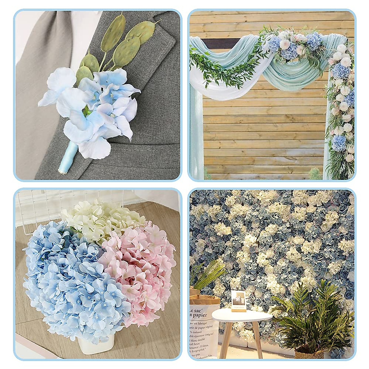 HUIANER 6PCS Artificial Hydrangea Flowers, 15.74” Fake Silk Flower Heads with Stems for Wedding Centerpiece Bouquets Home Office Party Garden DIY Craft Art Decoration(Light Blue)
