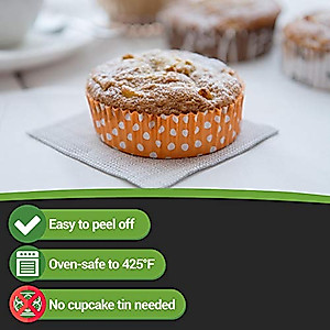 Restaurantware Panificio Premium 3.5 In, 4 Ounce Baking Cups: Regular-Ridged Round Paper Baking Cups for Muffins, Cupcakes or Mini Snacks - Hot Orange Polka Dot Print Design - Disposable - 200ct Box