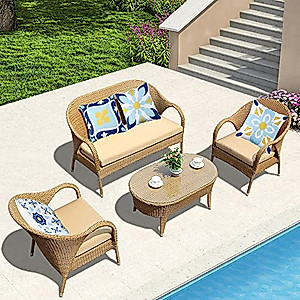 Outdoor Throw Pillow Covers Waterproof, Set of 4 Outdoor Pillows Waterproof, Boho Waterproof Cushion Covers, Outdoor Throw Pillow Case for Outdoor Patio Garden Sofa - 18 x 18 Inches Blue