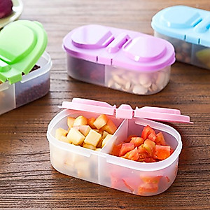 OUNONA Snack Containers 2compartment Food Storage: 4Pack Food Containers Divided Snack Boxes Two Sections for Snacks On the Go for Work and Travel