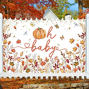 Avezano Pumpkin Baby Shower Backdrop Fall Gender Neutral Oh Baby Background Autumn Little Pumpkin Maple Leaves Baby Shower Party Decorations Banner 70.8 x 43.3 Inch