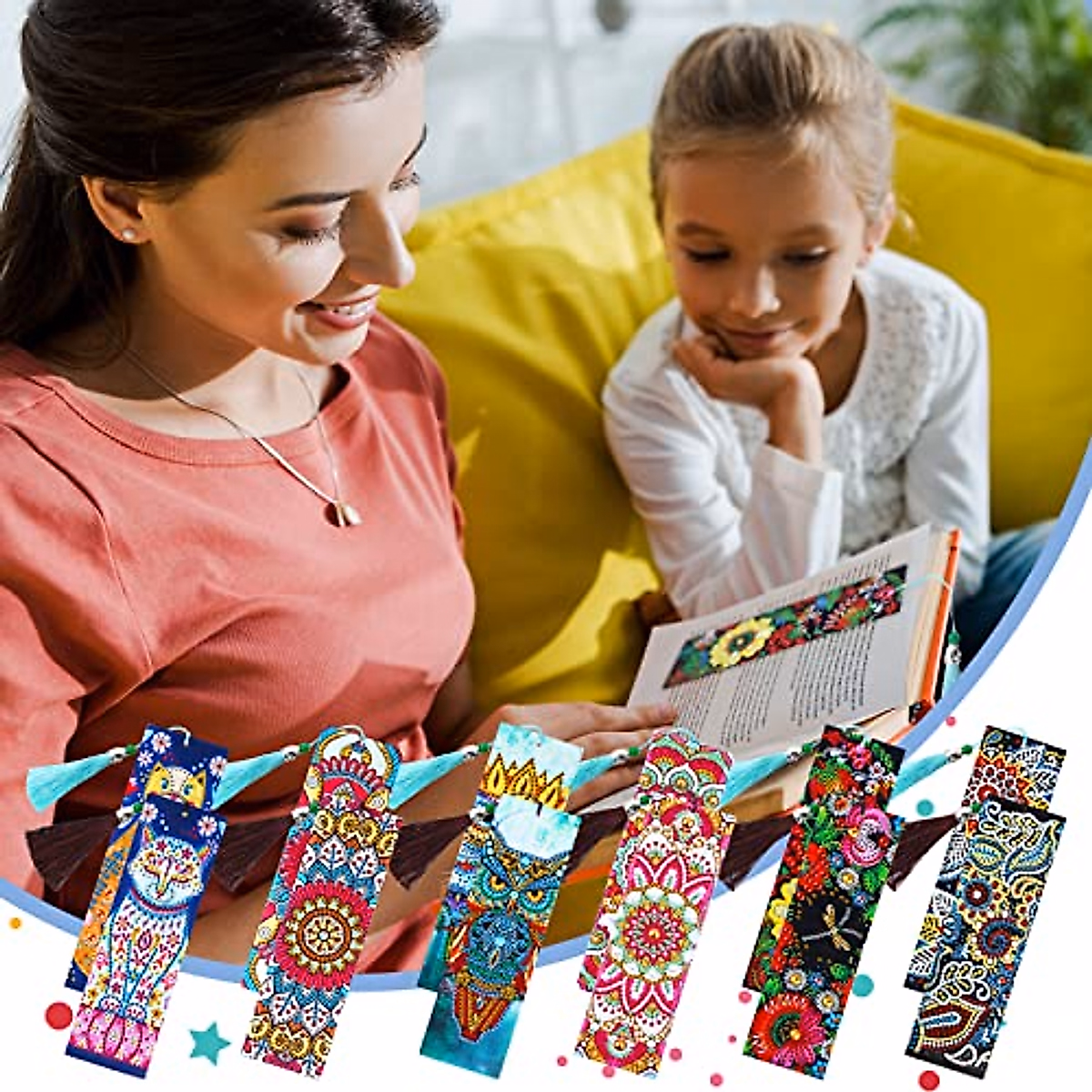 12 Pieces 5D Diamond Painting Bookmark Art Beaded Rhinestone Floral Bookmark with Tassel PU Leather Bookmarks for Adults Kids DIY Craft Supplies