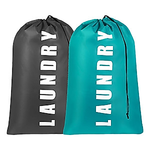 Prasacco 2 Packs Travel Laundry Bag, 21x35Inch Backpack Laundry Bag for College Heavy Duty Dirty Clothes Bag Machine Washable and Drawstring Closure Laundry Organizer for Camping (Gray Blue)