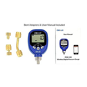 Elitech PGW-500 Wireless Digital Pressure Gauge with Temperature App Alerts for HVAC System IP65 Waterproof -14.5~500 PSI 1/8'' NPT