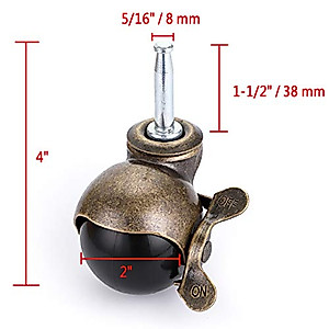 Skelang 2" Ball Caster, Grip Neck Stem Caster with Brake and Sockets, Vintage Antique Swivel Caster Wheel for Furniture, Sofa, Old Chair, Cabinet, Pack of 4 (Stem Mounting 5/16" x 1-1/2")