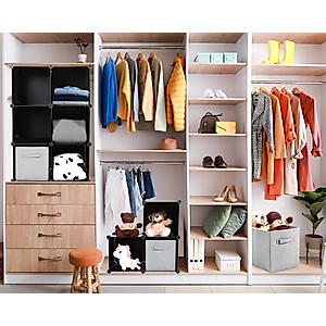 Roshtia 12 Cube Storage Organizer and 12 Collapsible Fabric Storage Cube Bins, Closet Organizer and Storage Shelf DIY Plastic Modular Bookcase Bookshelf Bedroom Garment Racks Home Office, Black, Gray