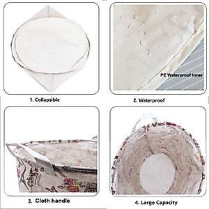 Large Laundry Basket, 63L Foldable Storage Bin, ZUEXT Freestanding Laundry Hamper with Handles for Girls Nursery Bedroom, Dirty Clothes Laundry Basket, Baby Shower Gifts(Floral Paris Towel)