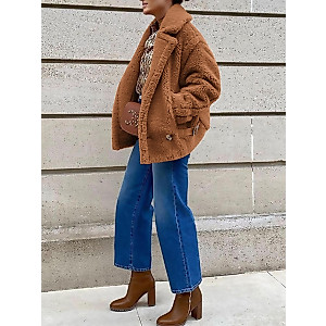 PRETTYGARDEN Womens 2024 Winter Fashion Sherpa Coats Lapel Fleece Jacket Long Sleeve Pockets Faux Fur Dressy Fall Outfits (Camel,Medium)