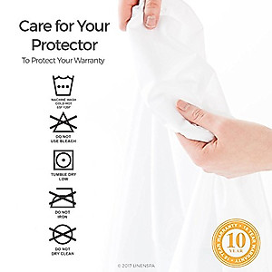 Linenspa Mattress Protector Queen - Five Sided Queen Mattress Protector Waterproof Mattress Cover – Soft Breathable Bed Protector - Fitted Sheet Style - Deep Pocket Up to 14”