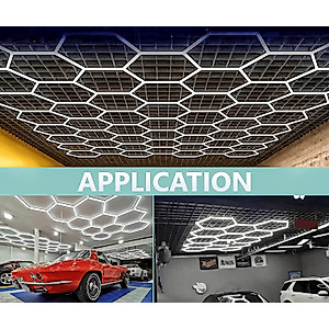 SENKOYU DIY Plug-in LED Hexagonal Honeycomb Garage Light, Car Beauty Workshop Detail Light, 6500K Daylight White, for Repair Garage Detail Light and Gym, Mall, Basement, KL-L706B-SW