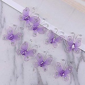 Artibetter 50PCS Wired Mesh Butterfly Glitter Gem Butterfly Craft Decor(Lavender)