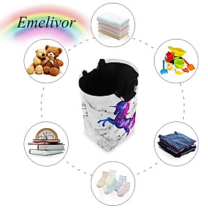 Emelivor Laundry Baskets with Handles - White Marble Galaxy Unicorn Large Laundry Hamper Collapsible Waterproof Laundry Storage Basket for Home Nursery