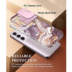 GVIEWIN Case Compatible with Samsung Galaxy S23 Plus with Slide Camera Cover + Screen Protector, [10FT Military Shockproof] Marble Slim Protective Phone Case, 5G 6.6-Inch 2023 (Burgundy/Gold)