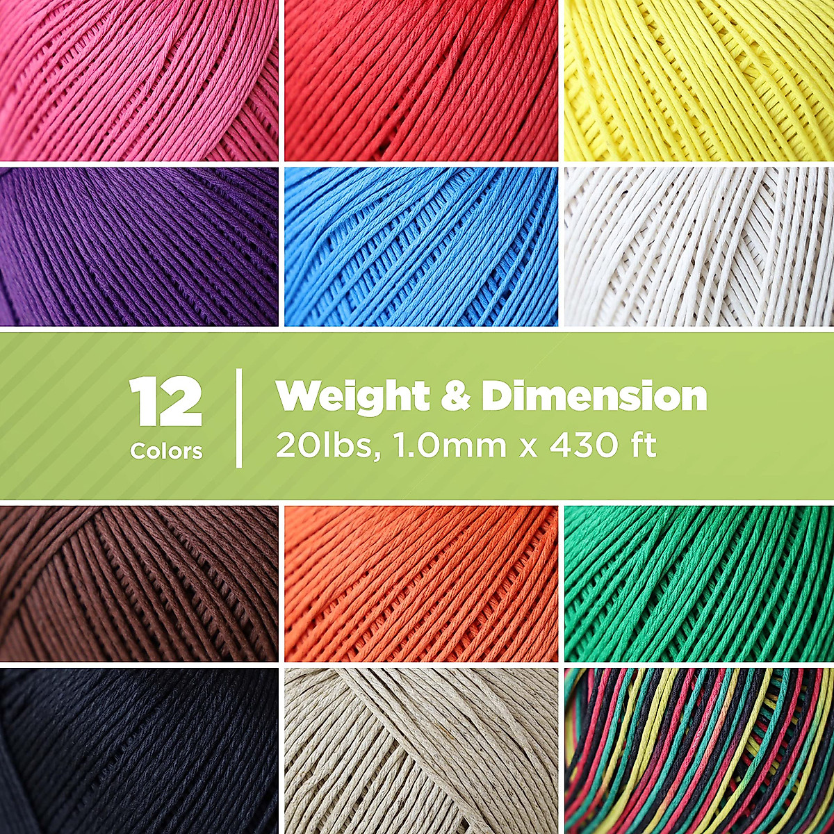 Bean Products Hemp Twine - High Tensile Strength and Durable - Made with 100% Hemp - Perfect for Jewelry, Arts & Crafts, Decoration, Cooking - 1MM, 100G/430 Ft. - 20 lb. Test Strength - 12 Pack