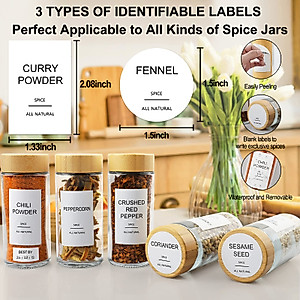 AISIPRIN Glass Spice Jars with 398 Labels-4oz 24 Pcs,Round Seasoning Jars with Bamboo Airtight Lids,Salt and Pepper Shakers Container Set -Shaker Lids, Funnel,Brush and Marker Included